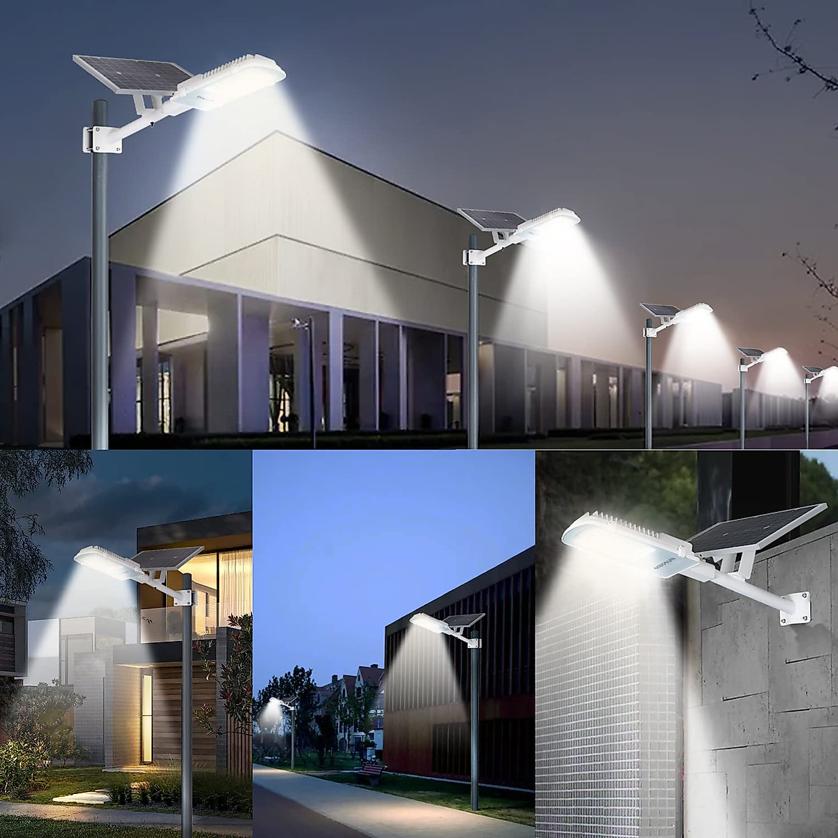 Gebosun Solar Street Light, 100W Outdoor Solar Led Street Lights, Work from Dusk to Dawn, 8600LM, 6000K, IP65 Waterproof, Wall-Mounted & Pole-Mounted for Pathway, Driveway, Swimming Pool, Garden