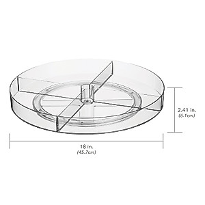 Nate Home by Nate Berkus 18-Inch Divided Turntable Organizer | Large Plastic Lazy Susan, with 4 Compartments for Kitchen Cabinet or Pantry from mDesign - Clear