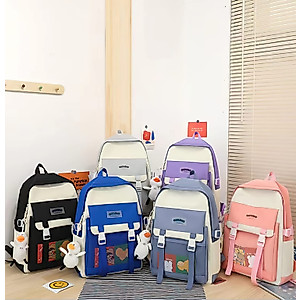 LaurelTree Kawaii Aesthetic Cute 4pcs School Bags Set with Accessories School Suppliers for Teens Girls Backpack Tote Bag (Black)