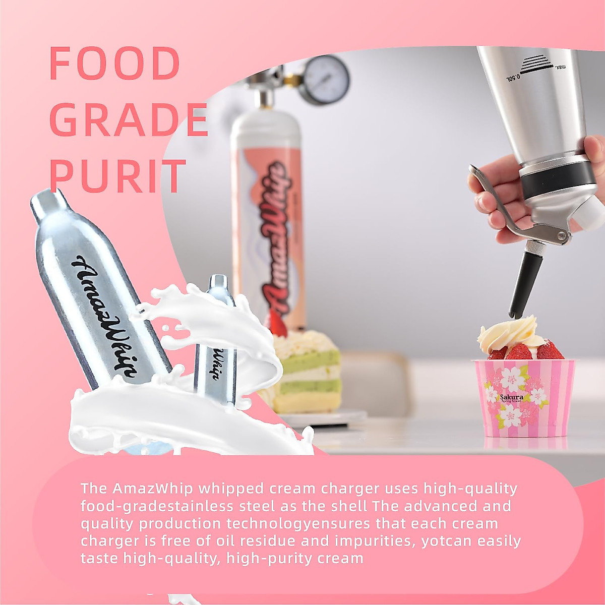 AmazWhip 8.5g Cream Chargers, Whipped Cream Cartridge PACK OF 50 For Whip Cream Charger Dispensers (50 pack)