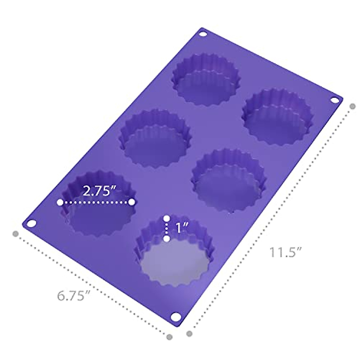 Bakerpan Silicone 2 3/4 Inch Round Tart Mold, Mini Cakes, Desserts, 6 Cavities Pan - Set of 2