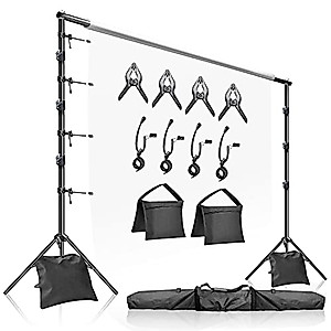 LimoStudio 10' x 9.6' (W x H) Heavy Duty Photo Studio Adjustable Muslin Backdrop Stands, Background Backdrop Support Kit with Super Clamps, Backdrop String Clip Holders, Sandbags, AGG2862