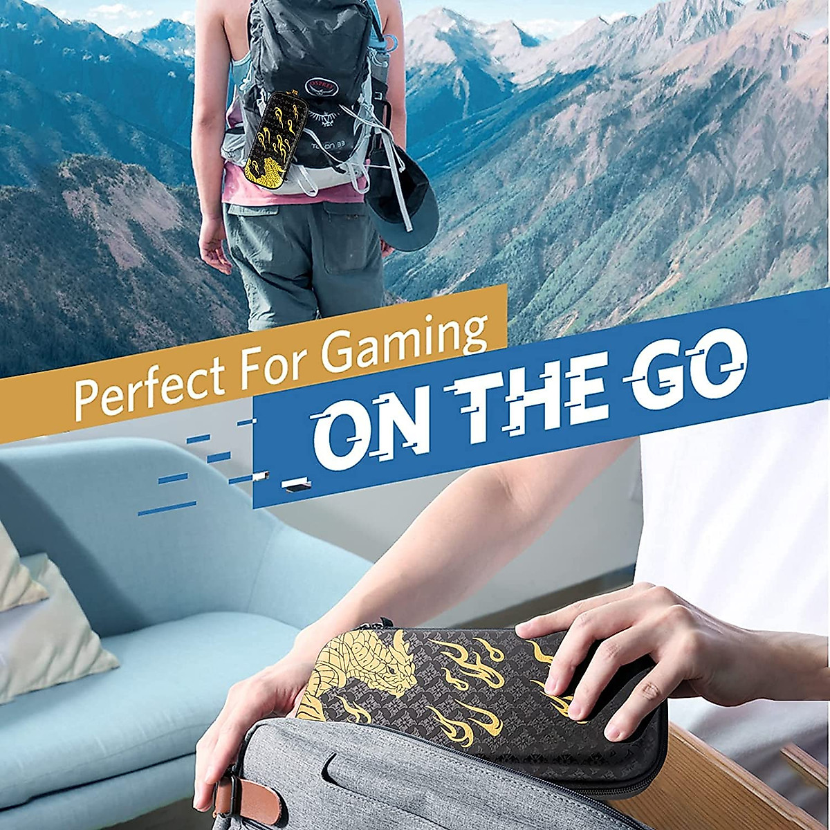 Frusde for Switch Carry Case Monster Hunter Rise, Portable Carrying Case for Switch with 4 MHR Silicone Thumb Grip Caps, Travel Case Cover with 10 Playing Card Slots for Switch Console & Accessories