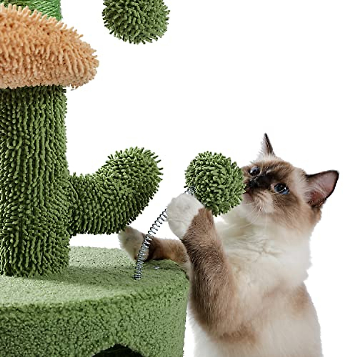 PAWZ Road Cat Tree 32 Inches Cactus Cat Tower with Sisal Covered Scratching Post, Cozy Condo, Plush Perches and Fluffy Balls for Indoor Cats