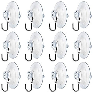 Nexxxi 12 Pack 1 3/4 inch Suction Cups with Metal Hooks, All Purpose Strong Sucktion Cups Hangers, Plastic Sucker Wall Hangers for Bathroom Kitchen