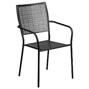 Flash Furniture Oia Commercial Grade 5 Pack Black Indoor-Outdoor Steel Patio Arm Chair with Square Back