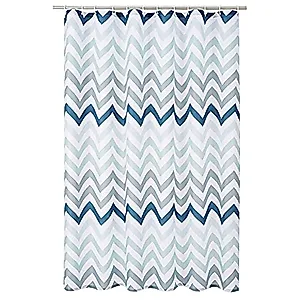 Amazon Basics Fabric Shower Curtain with Grommets and Hooks - 72 x 72 Inch, Blue Ombre Chevron