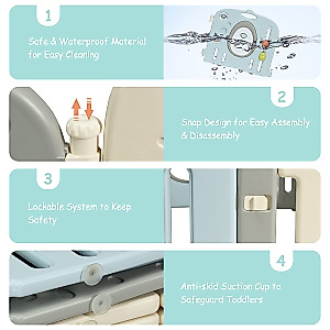 CHEFJOY Baby Playpen Kids 14 Panel, Safety Yard Activity Center, Door with Safety Lock & Lovely Toys, Portable HDPE Indoor Outdoor Play Fence with Non-Slip Rubber Suction Cup