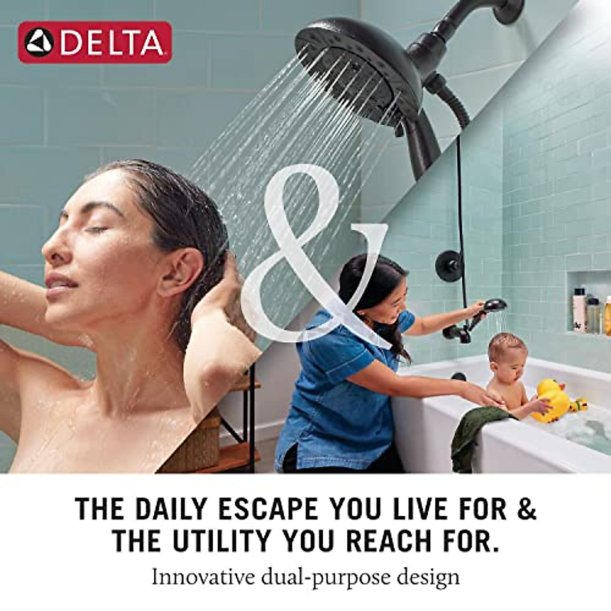 Delta Faucet 5-Spray In2ition Dual Matte Black Shower Head with HandHeld Spray, H2Okinetic Shower Head with Hose, Showerheads, Magnetic Docking, Matte Black 58474-BL25