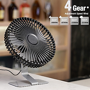SLENPET 6 inch USB Desk Fan, Adjustable Tilt, 4 Speeds, Ultra-quiet, 90Rotation, Portable, Metal Base, Silver