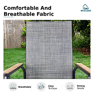 MFSTUDIO Outdoor Patio Dining Chairs, 2 PCS Aluminum Patio Dining Sling Chair, Patio Chairs with Wood-Like Armrest & Wider Seat for Deck Backyard Garden, Grey