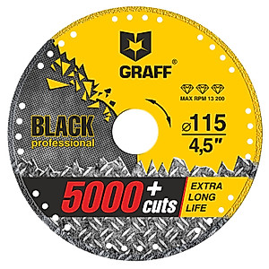 GRAFF Black Cut Off Wheels 4 1/2 Inch - Diamond Metal Cutting Disc for Angle Grinder 4.5 Inch - 60x Longer Wheel Life