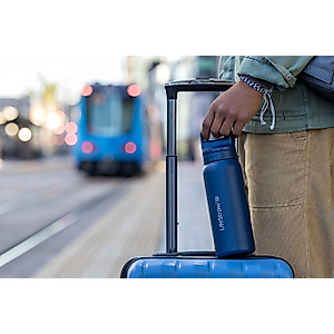 LifeStraw Go Series — Insulated Stainless Steel Water Filter Bottle for Travel and Everyday Use Removes Bacteria, Parasites and Microplastics, Improves Taste, 24oz Aegean Sea