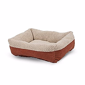 Petmate Aspen Pet 80136 Self Warming Rectangular Lounger For Pets, 24" x 20", Warm Spice With Creme, Barn Red/Cream