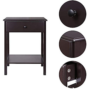 Etnicart - Dark Brown Nighstand 1 Tier Bedside End Table MDF Sofa Side Table 1 Drawer Storage Cabinet Living Room Furniture Easy Assembly 18(W)x14(D)×24(H)in side table bedroom Black skinny end table