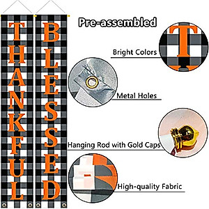 MATTTIME Thankful Blessed Porch Sign Thanksgiving Buffalo Plaid Door Hanging Banner Home Autumn Fall Black White Harvest Rustic Yard Decoration