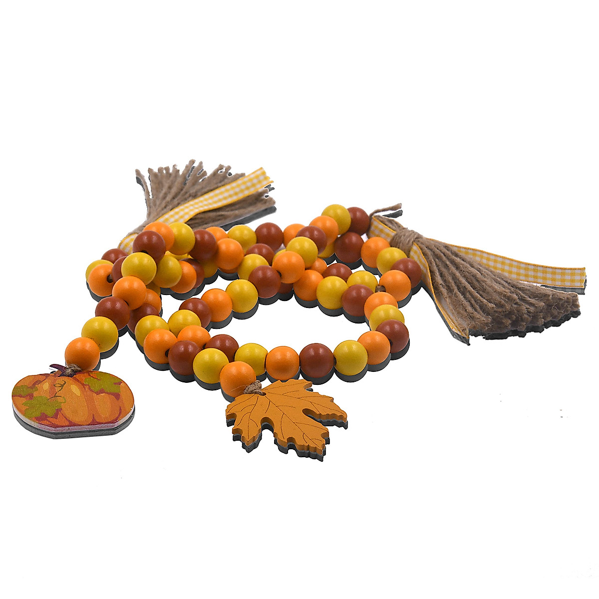 OperSeven 2Pcs Thanksgiving Wooden Bead Tassels Ornaments with Pumpkin and Maple Leaves Halloween Pumpkin Wooden Bead Tassels Ornament Fall Harvest Home Decoration
