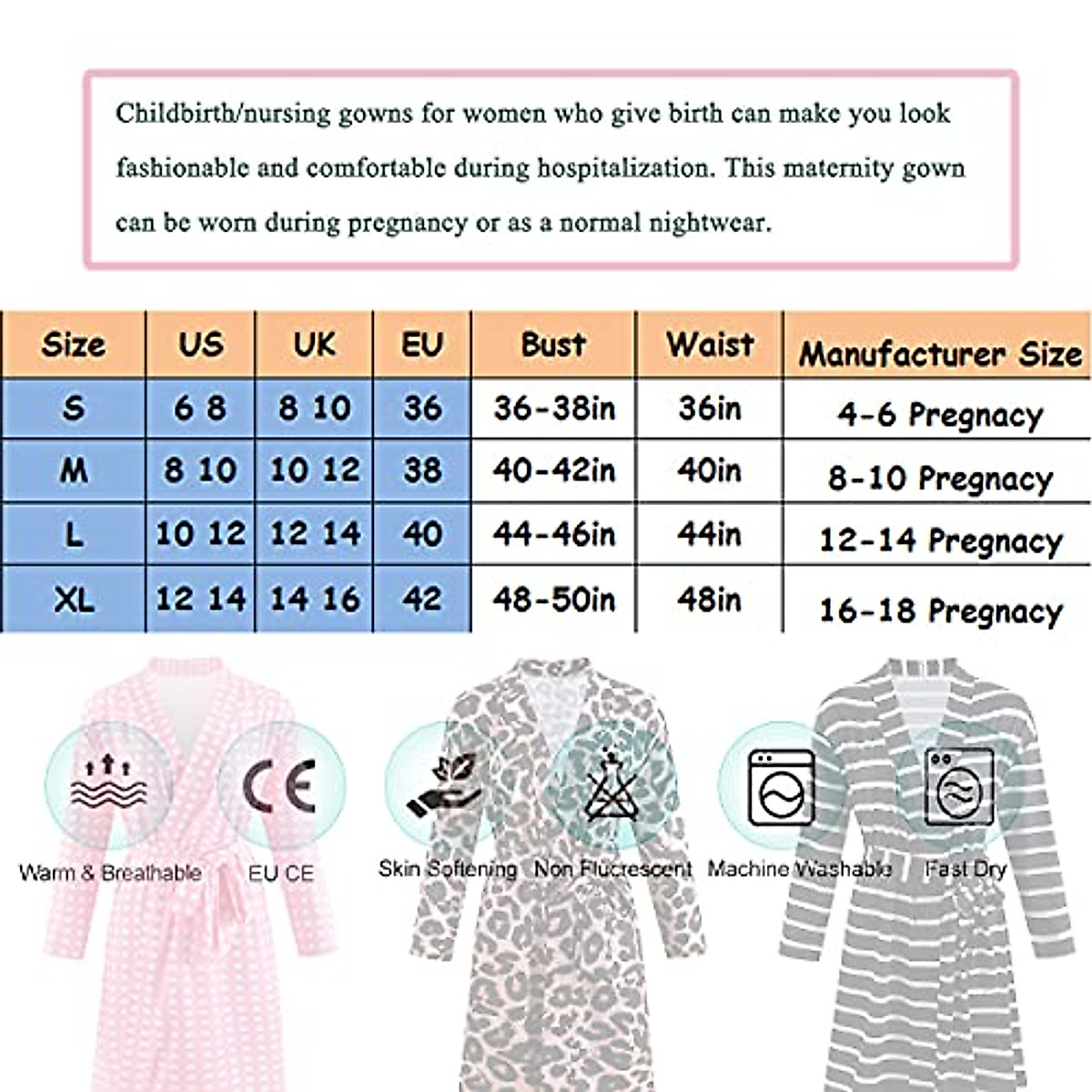 QTECLOR Mommy Robe with Swaddle Set Girls Boys Maternity Robe for New Moms Gift Hospital Labor Delivery Nursing Loungewear
