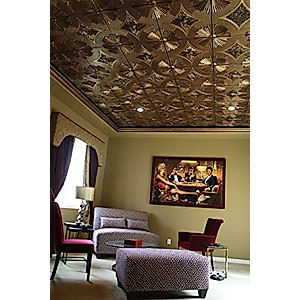 From Plain To Beautiful In Hours 201 Sunset Boulevard PVC 2' x 2' Lay-in or Glue-up Ceiling Tile, Pack of 25, Antique Gold, 25 Piece