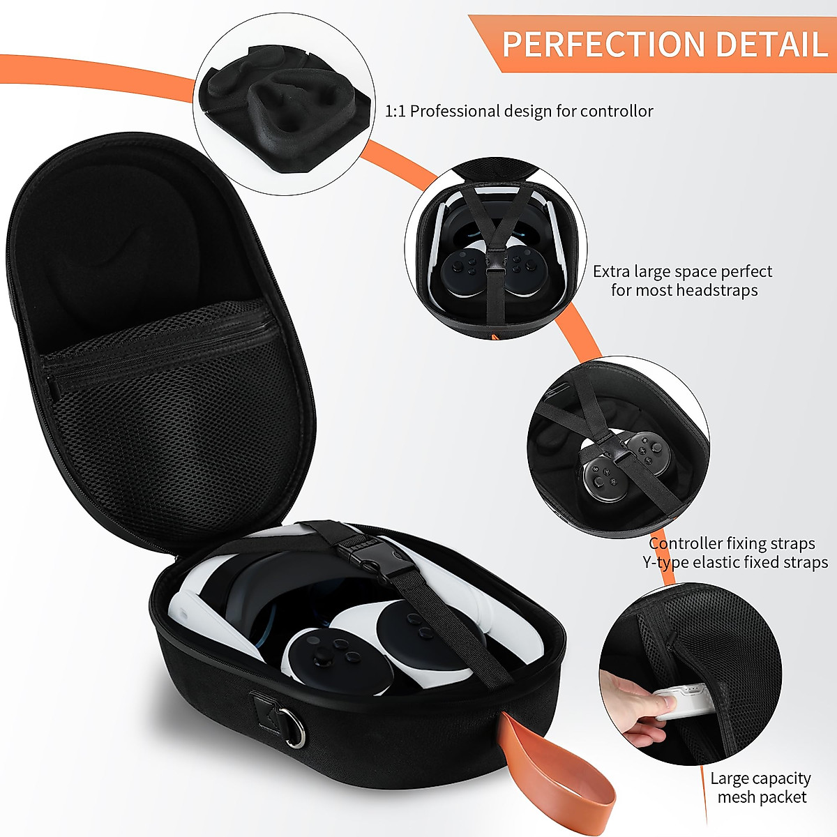 RCGEEK HiBloks Carrying Case for Meta Quest 3 Accessories, Hard Travel Case for Oculus Quest 3 All-in-One VR Headset and Controllers, Quest 3 Backpack Portable Storage Bag