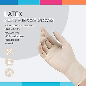 ASAP Latex Powder Free Multi-purpose Gloves, Disposable, 4.0 mil, Natural Latex (Medium - Box of 100)