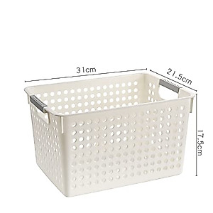 Whale Pocket 6 PCS Plastic Storage Basket, Slim White Organizer Tote Bin Shelf Baskets for Closet Organization, De-Clutter, Toys, Cleaning Products, Accessories 12.2x 8.6x 7in