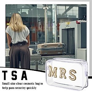 LEIFIDE Bride Bag Clear Makeup Bag Bride Gift Cosmetic Bag Mrs Pearl Bags Bride Toiletry Bag Wifey Makeup Pouch Rhinestone Letter PVC Cosmetics Bag Travel Case Bride Purse Portable Bag(MRS Style)