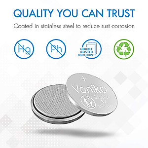 Voniko 3 Volt 2016 Battery 6 Pack – Button Cell 2016 Batteries – Lithium CR2016 3 Volt Coin Battery – Child-Protection Packaging, 7 Years Shelf Life