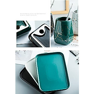 Bathroom Accessories Set, Marble Pattern Bathroom Vanity Countertop Accessory Set Toothbrush Holder Set with Soap Dispenser, Toothbrush Holder, Tumbler, Soap Dish (Dark green bathroom 3-piece set)