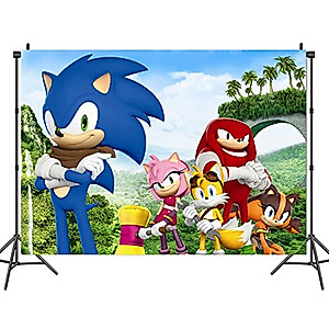 jushengyuan Sonic Hedgehog Photography Backdrop Newborn Baby Shower Palm Mountain Scenery Photo Background Baby Children Happy 1st Birthday Banner Decorations Party Supplies Vinyl 5x3ft