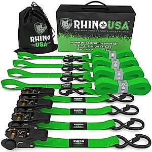 Rhino USA Ratchet Tie Down Straps (4PK) - includes (4) Premium 1" x 15' Rachet Tie Downs with Padded Handles. Best for Moving, Securing Cargo, Kayaks, Mountain & E-Bike Tie Downs (Black 4-Pack)