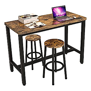 Recaceik 3 Piece Pub Dining Set, Modern bar Table and Stools for 2 Kitchen Counter Height Wood Top Bistro Easy Assemble for Breakfast Nook Living Room Small Space Restaurant, Rustic Brown 47"