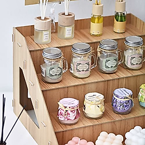 Tapeera 4-Tier Retail Wooden Display Riser - Farmers Market Craft Fair Display Rack - Candle Soap Display Stand For Craft Shows - Wood Countertop Pop Up Shop Display Rack For Tumblers Cupcakes Candy