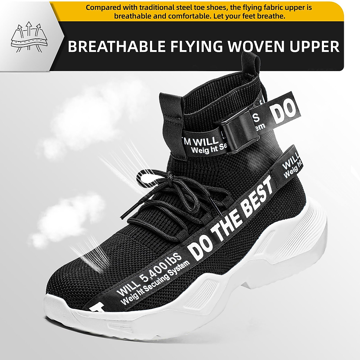 Furuian Steel Toe Shoes for Men Women Comfortable Lightweight Safety Snekaers Industrial Construction Work Shoes for Men Black