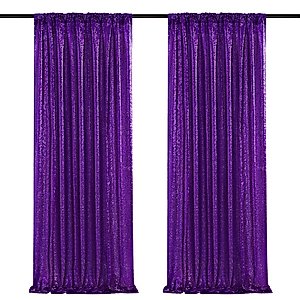 SoarDream Purple Sequin Backdrop 2 Pieces 2ftx8ft Wedding Glitter Curtain Backdrop Arch Fabric Drapes for Baby Shower Birthday Party Decoration