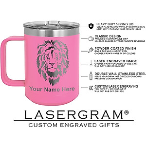 LaserGram 15oz Vacuum Insulated Coffee Mug, Princess Crown, Personalized Engraving Included (Pink)