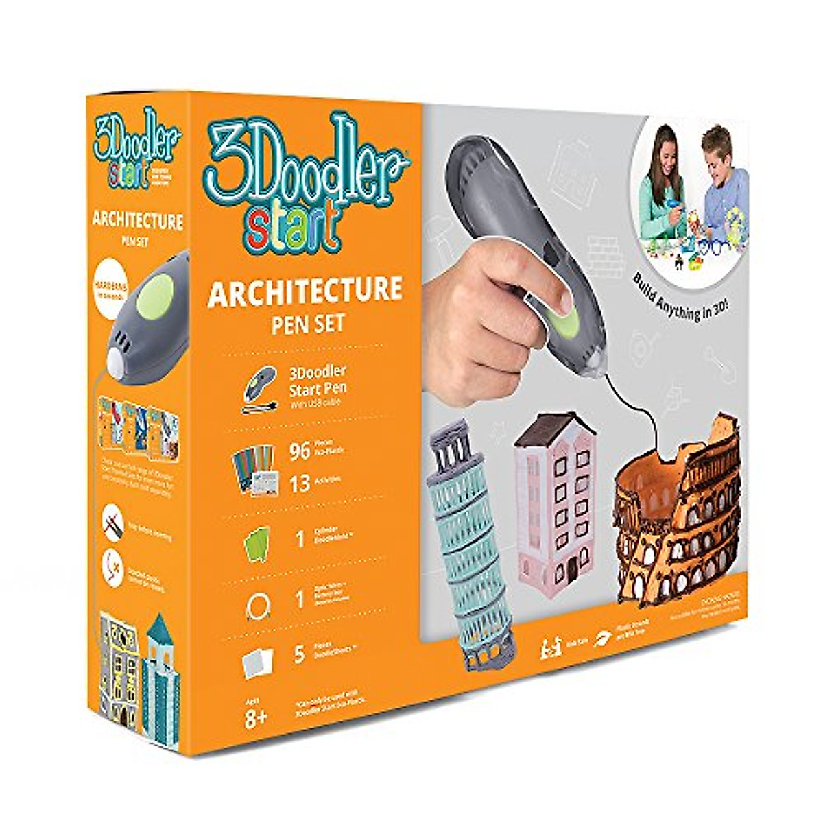 3Doodler Start Architecture Themed 3D Pen Set for Kids, Grey Pen, with 4 Pack of Refill Plastic Filaments