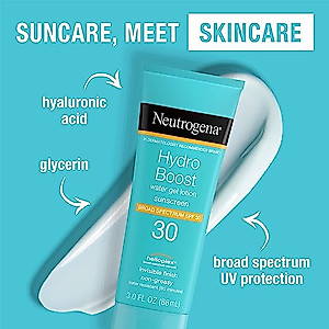 Neutrogena Hydro Boost Water Gel Sunscreen Lotion with Broad Spectrum SPF 30, Water-Resistant Hydrating Body Sunscreen, Non-Greasy & Moisturizing, Hyaluronic Acid, Travel Size, 3 fl. Oz