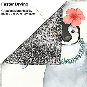 Penguin Wearing Flowers Printed Drying Mat For Kitchen Ultra Absorbent Microfiber Dishes Drainer Mats Non-Slip Silicone Quick Dry Pad - 18 X 16inch