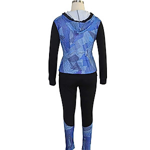 Akmipoem Autumn Long Sleeve 2 Piece Outfit Full Zip Up Jacket+Skinny Pants Set for Young Ladies Blue L