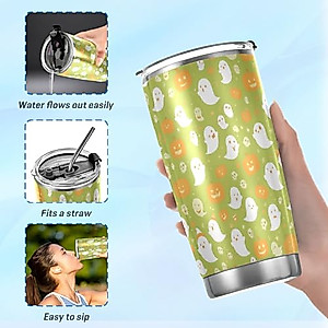 Amooorous Cute Unique Pumpkin Lamp Unique Orange Green Stainless Steel straw, vacuum insulated water bottle with Straw Lid travel mug spill proof for travel 20oz coffee tumbler botellas