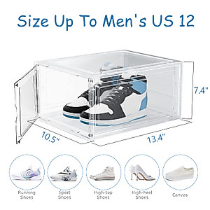 Shoe Storage Boxes, Shoe Organizer Shoe Display Case, Shoe Holder Clear Plastic Stackable Sneaker Box, Zapateras Organizer for Closet Drop Front Shoe Box Fit up to US Size 12(13.4”x 10.5”x 7.4”)