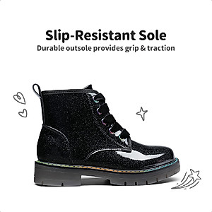 DREAM PAIRS Girls Boys Glitter Ankle Boots Side Zipper Combat Shoes with Lace Up for Toddler/Little Kid/Big Kid,Size 2 Little Kid,Black/Pu,SDBO2220K