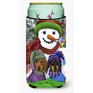 Caroline's Treasures PPP3081TBC Dachshund Christmas Frosty and Company Tall Boy Hugger Can Cooler Sleeve Hugger Machine Washable Drink Sleeve Hugger Collapsible Insulator Beverage Insulated Holder