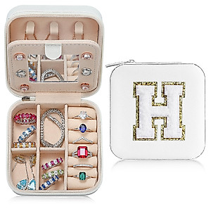 Parima Travel Jewelry Case for Women Girls, H Initial Jewelry Box | Small Jewelry Box | Travel Jewelry Box for Women | Travel Jewelry Case | Travel Gifts for Women - Letter H, White