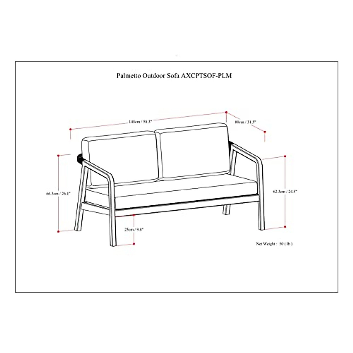 SIMPLIHOME Palmetto 58 Inch Wide Contemporary Outdoor Sofa in Stone Grey Polyester Fabric, Fully Assembled, For the Living Room and Family Room