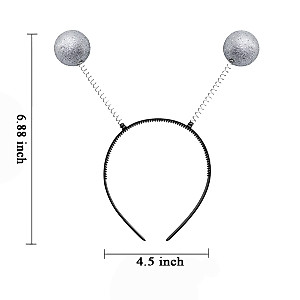 Alien Headband with Martian Antenna Ball and Face Glitter - Halloween Cosplay Boppers for Women Girls (Silver)