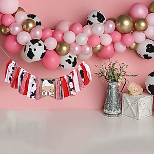 Farm Cow for First Birthday Highchair Banner - Boy or Girl High Chair One First 1st Barnyard Smash Cake Cow Western Fabric Picnic Decorations Cow , Party Decor for Baby Showers (Farm Cow Highchair