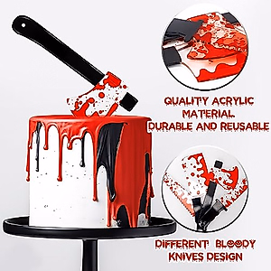 Huray Rayho Blood Splatter Knife Cake Toppers Horror Halloween Acrylic Cake Decorations for Spooky Killer Birthday Party Supplies Set of 4 Scary Crime Scene Decorations