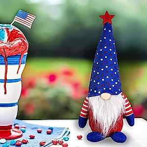 mupera 2Pcs Summer Gnomes Plush Decor, Blue Adorable Handmade Plush Dolls with Stars Stripes, Faceless Gnomes Plush Doll Table Ornament for Office, Living Room